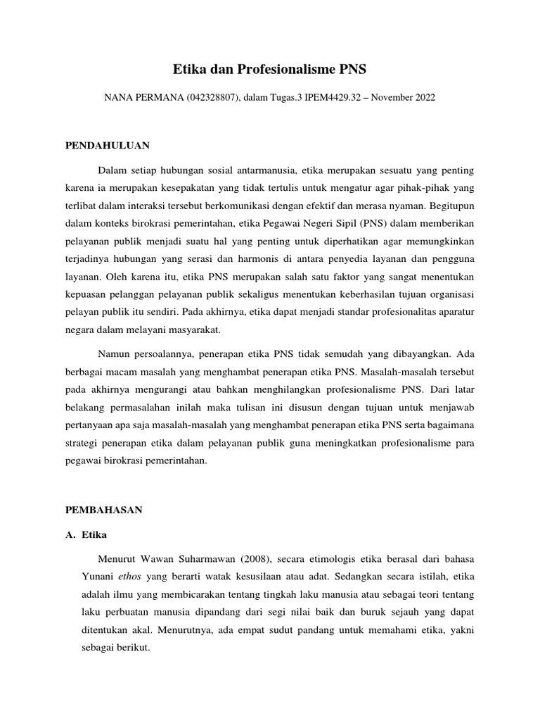 Etika Dan Profesionalisme PNS | PDF