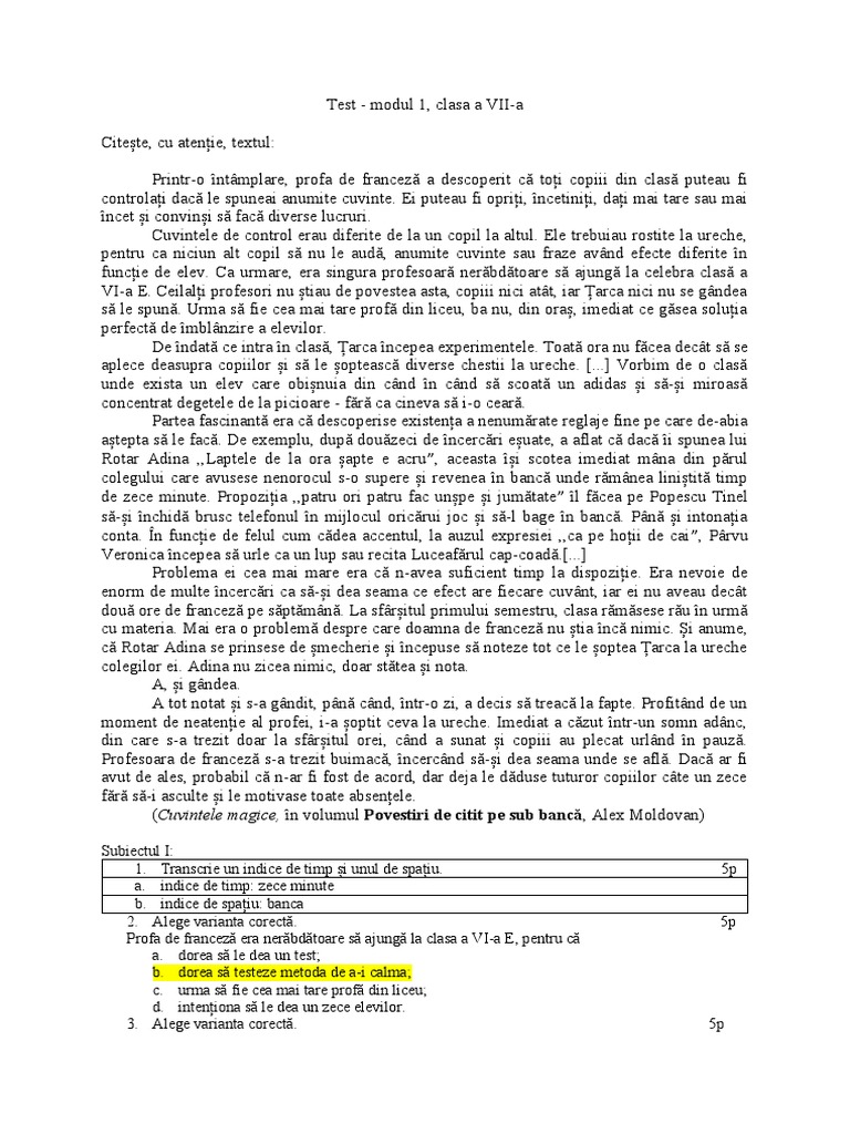 Test Clasa 7 Modul 1 | PDF