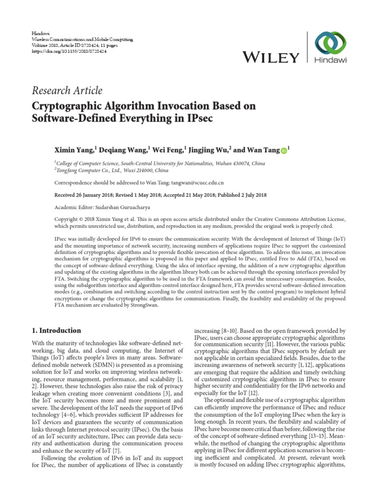 Cryptographic Algorithm Invocation Based On Software Defined Everything In Ipsec Pdf
