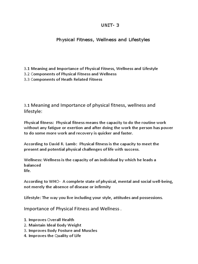 Unit - 3 Class 11 Physical Education | PDF | Physical Fitness ...