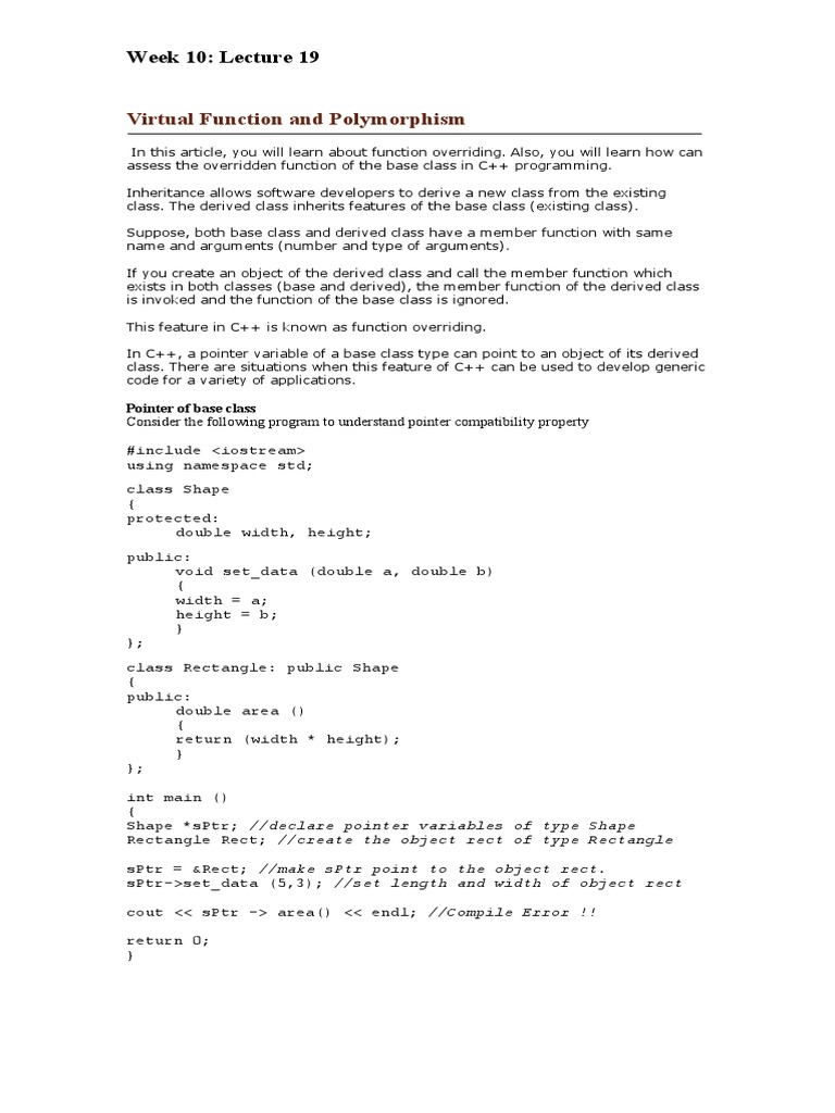 Lecture 13 | PDF | C++ | Inheritance (Object Oriented Programming)