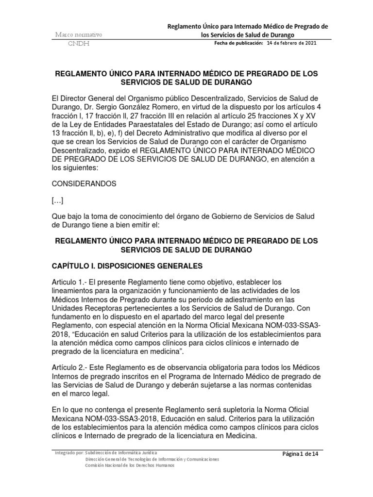 Reglamento Único para MIP de Durango | PDF | Hospital | Medicina