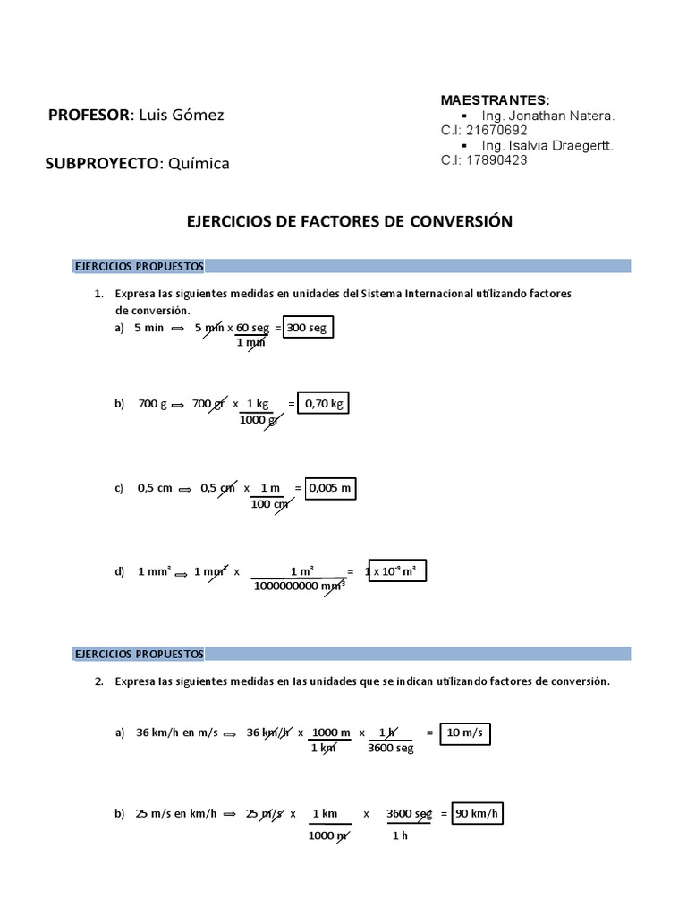 Ejercicos de Factor de Conversion | PDF | Metrología | Sistema ...