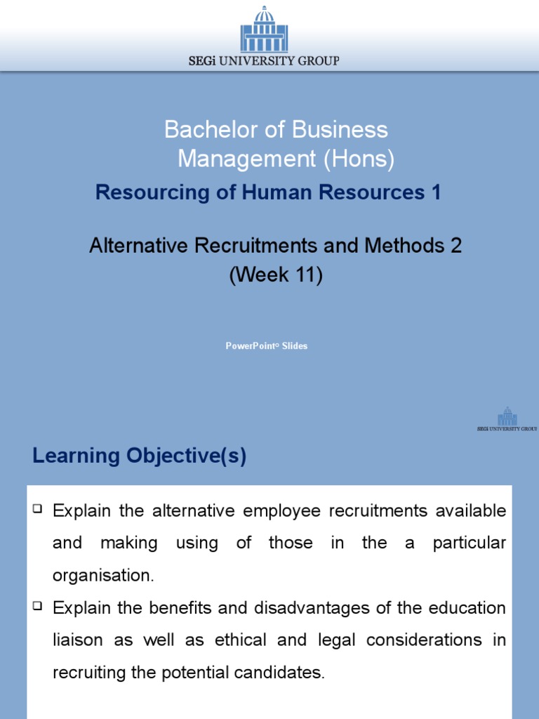 Lecture Slides 11 Alternative Recruitments and Methods 2 | PDF | Recruitment | Internship