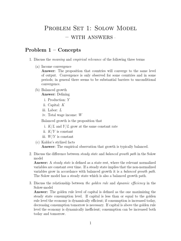 Problem Set 1 Solution Pdf Economic Growth Economics