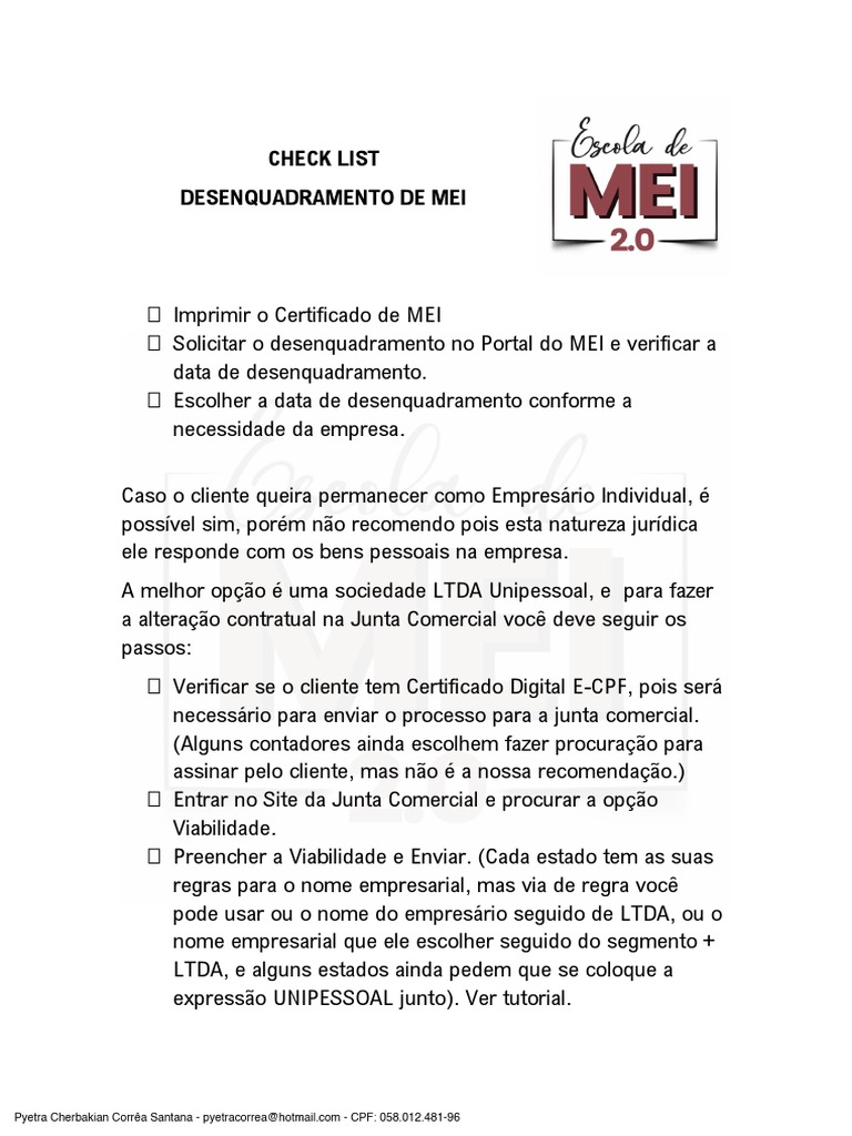 Check List - Desenquadramento Mei | PDF | Contabilidade | Business