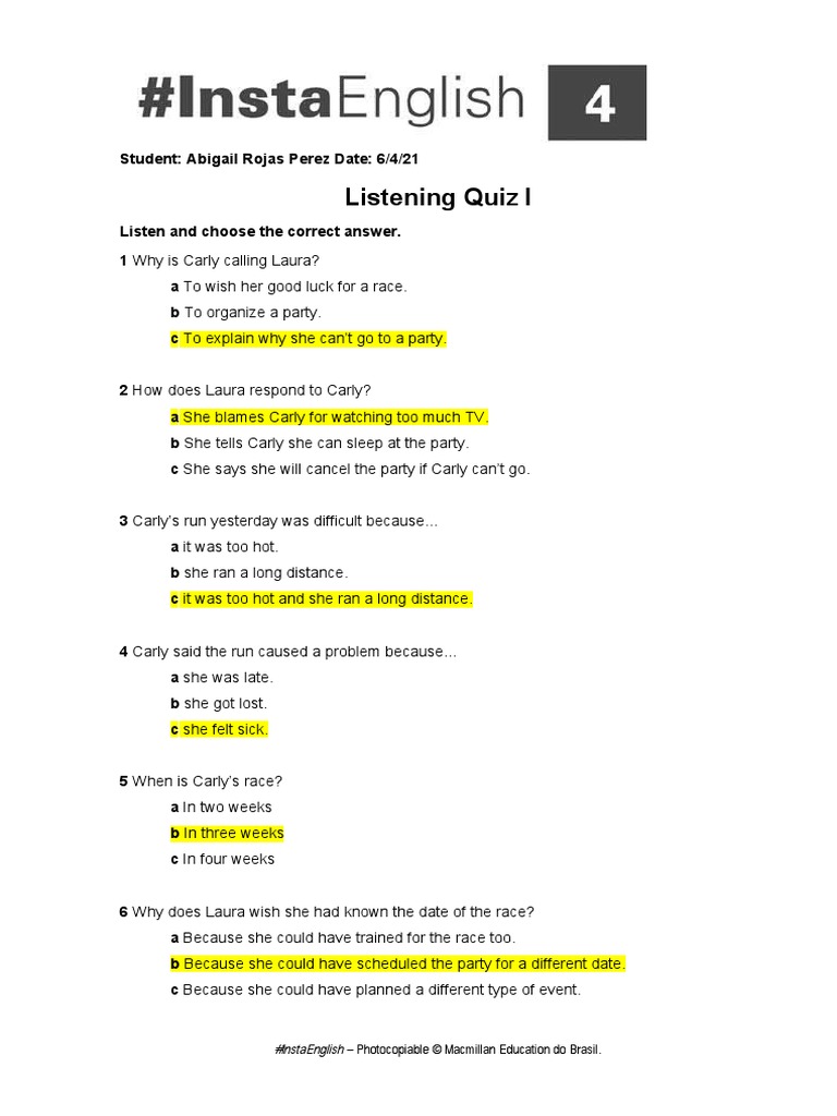 Listening Quiz I ...... | PDF | Psychology