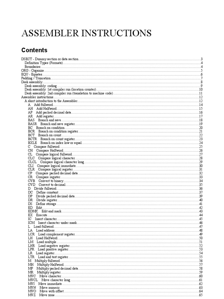 Assembler Instructions | PDF | Assembly Language | Instruction Set