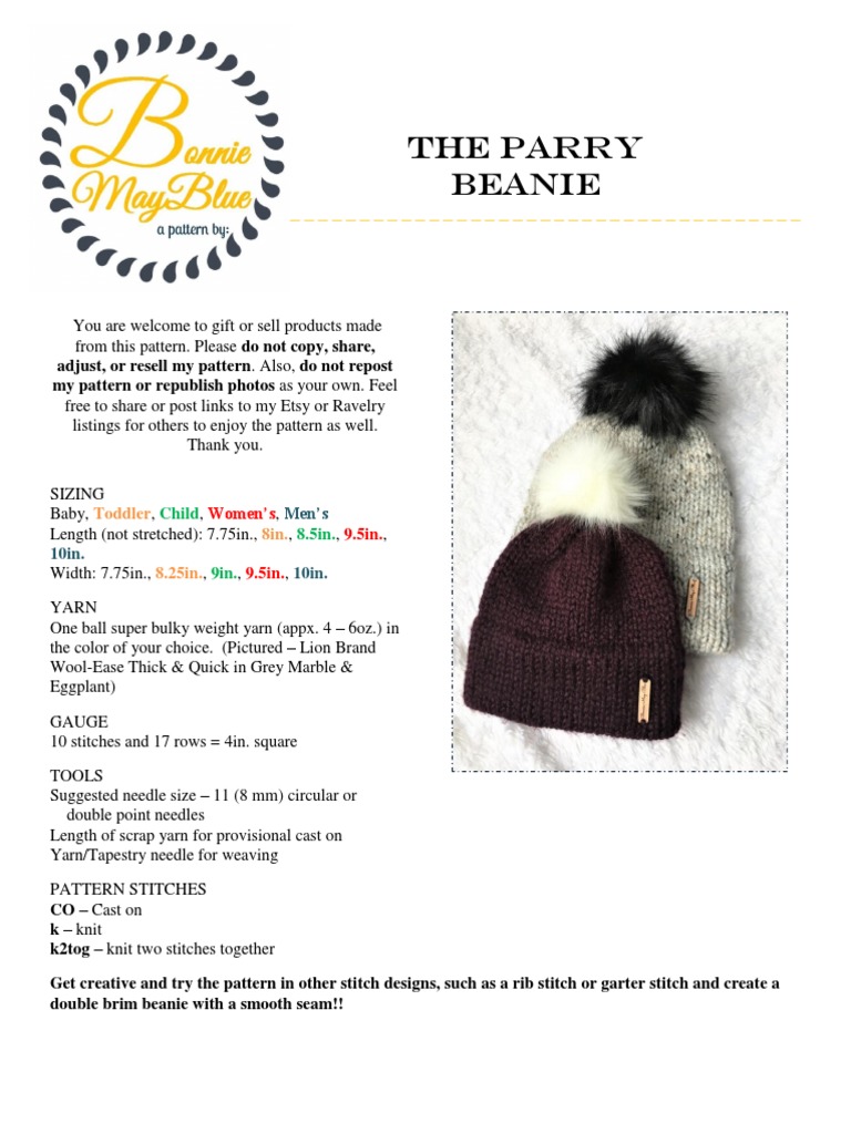 The Parry Beanie: A Detailed Pattern for an Easy to Customize Chunky ...