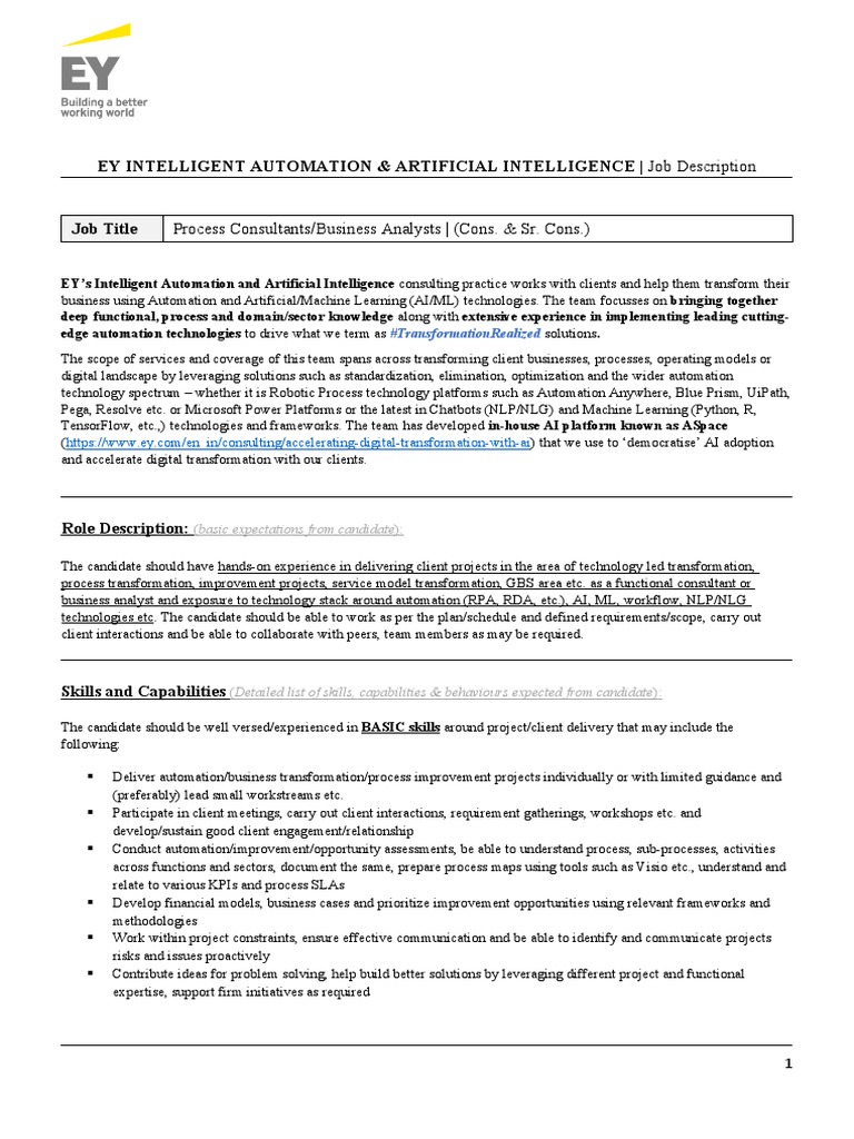 EY IA JD Consulant BA-Functional v1.1 | PDF | Artificial Intelligence ...