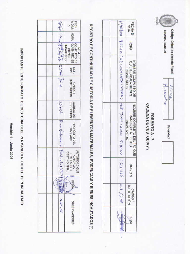 Formato Cadena De Custodia Pdf