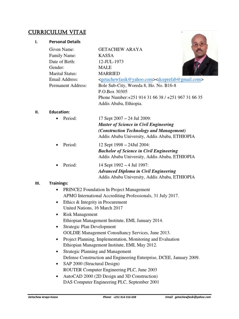 Cv-Getachew Araya. Kassa | PDF | Employment | Business