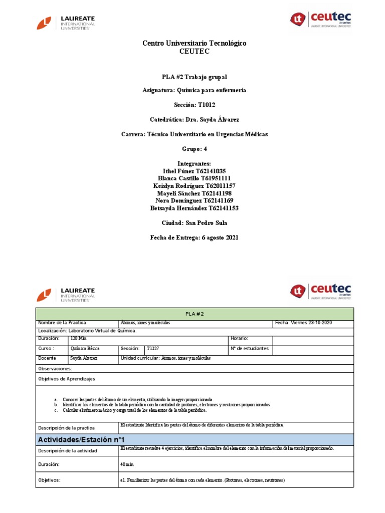 Pla 2 Atomos Iones Y Moleculas Pdf Protón Química