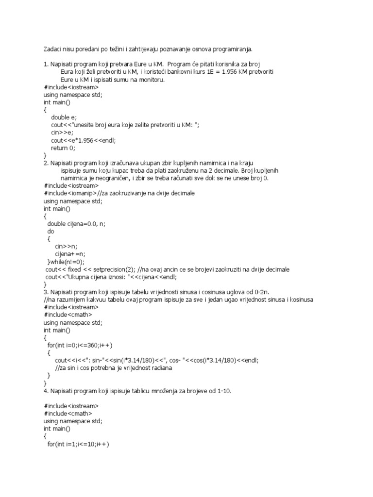 Uradjenji Zadaci Programiranje C | PDF