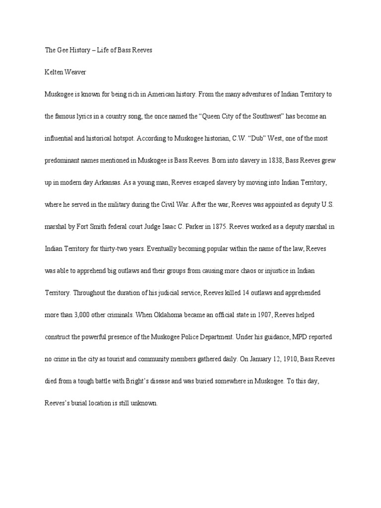 Life and Legacy of Bass Reeves | PDF | History