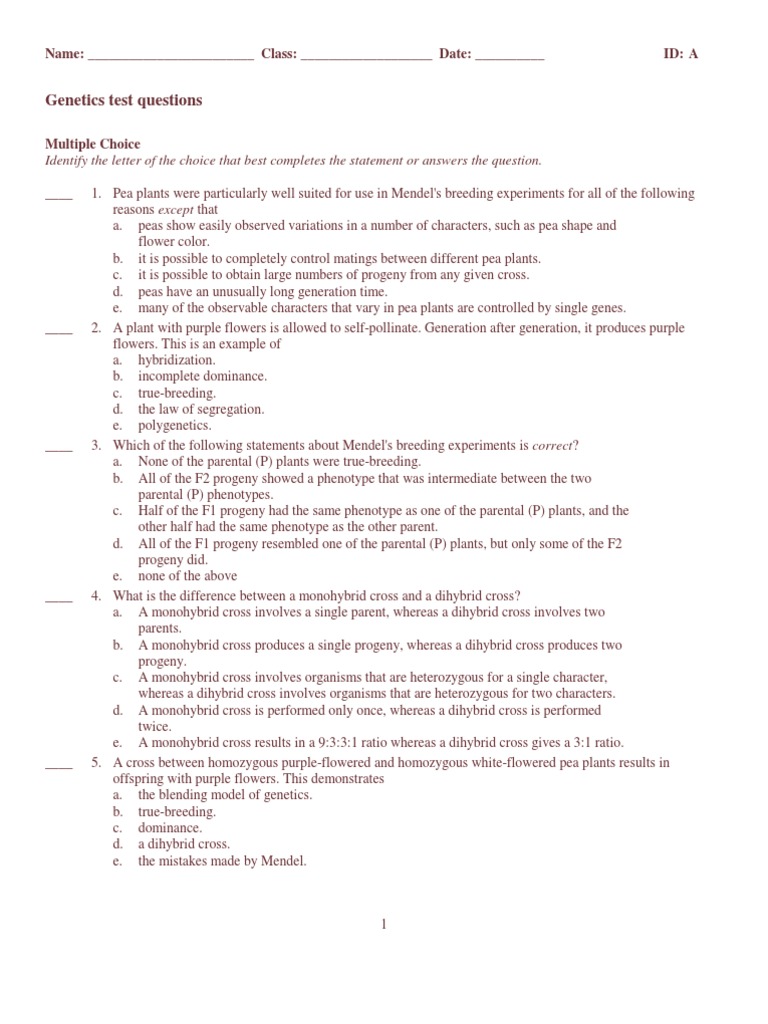 Genetics Test | PDF | Genetic Linkage | Dominance (Genetics)