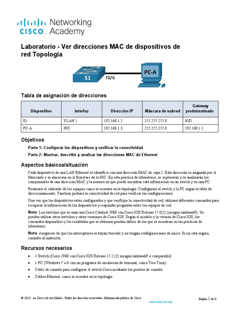 7.2.7 Lab View Network Device Mac Addresses - Es XL | PDF | Dirección IP | Controlador de ...