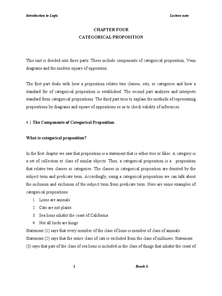 An Introduction to Categorical Propositions: Their Components ...