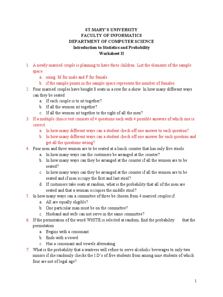 Probability Worksheet | PDF | Standard Deviation | Normal Distribution