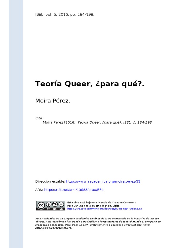 Moira Pérez (2016) - Teoría Queer, para Qué | PDF | Queer | Género