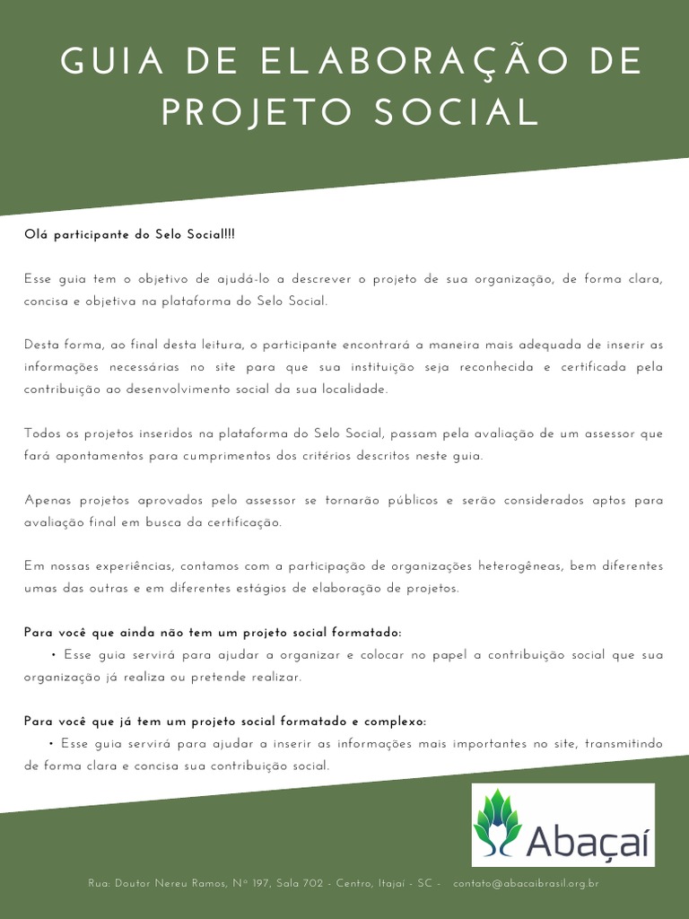 Guia para Elaboração de Projetos Sociais | PDF | Sociologia | Abstract ...