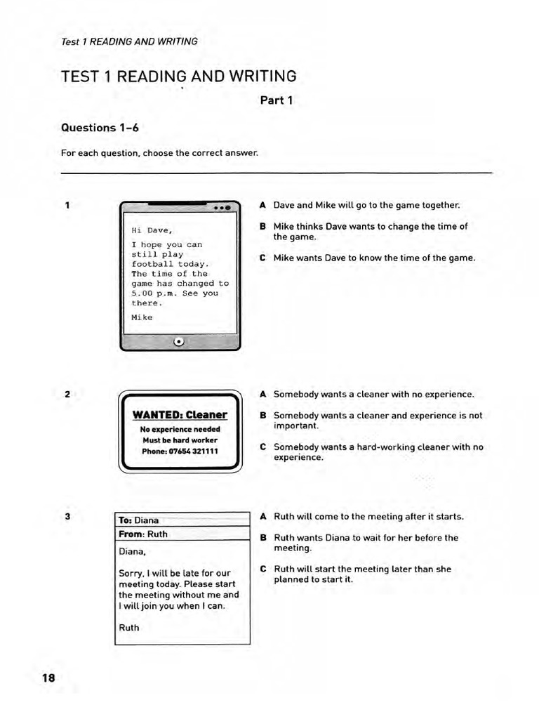 Test 1 Reading and Writing: Questions | Download Free PDF | Car ...