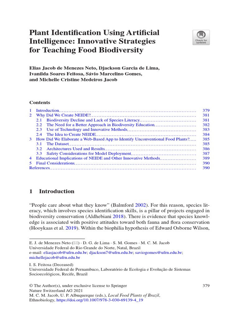 Plant Identification Using Artificial Intelligence: Innovative Strategies For Teaching Food ...