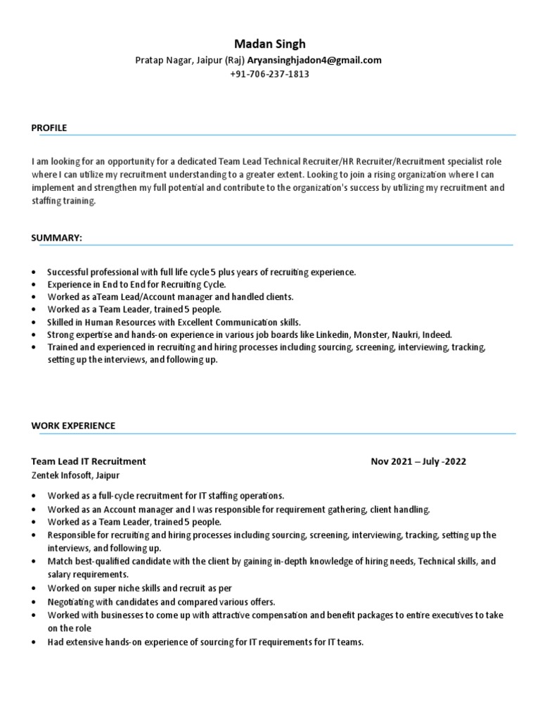Madan Singh Resume | PDF | Recruitment | Cognitive Science