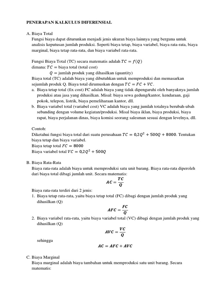 Analisis Biaya dan Penerimaan dengan Penerapan Kalkulus Diferensial | PDF
