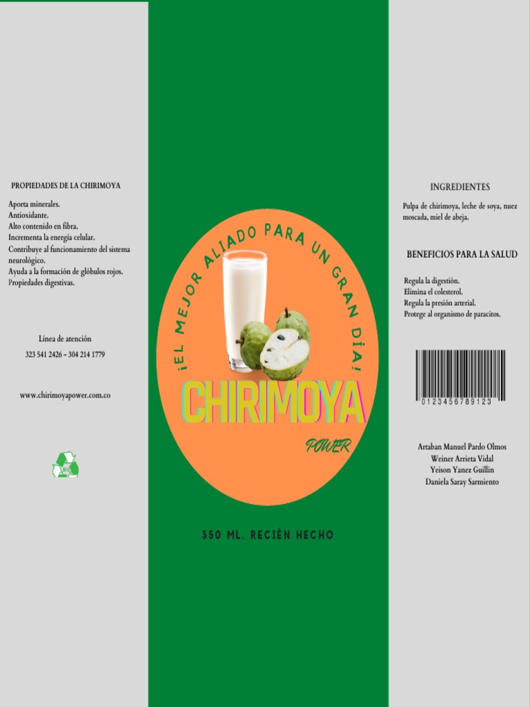 Pulpa de Chirimoya, Leche de Soya, Nues Moscada, Miel de Abeja. (1) - 1 ...