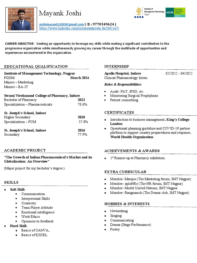 Resume Mayank | PDF | Pharmacy | Health Care