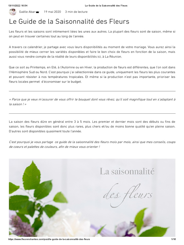 Le Guide de La Saisonnalité Des Fleurs | PDF | Été | Phénomène terrestre