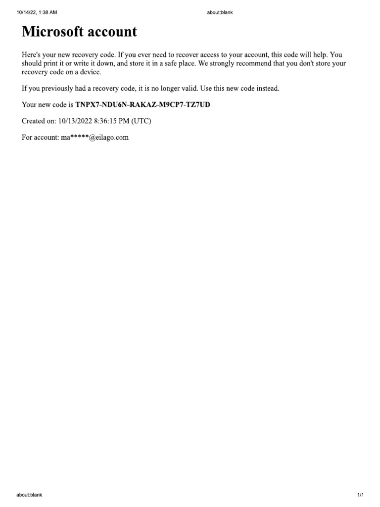 Microsoft Recovery Code Pdf