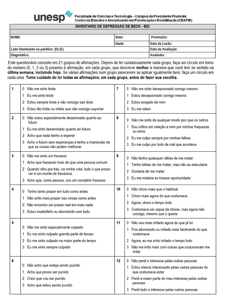 Inventário de Depressão de BECK | PDF