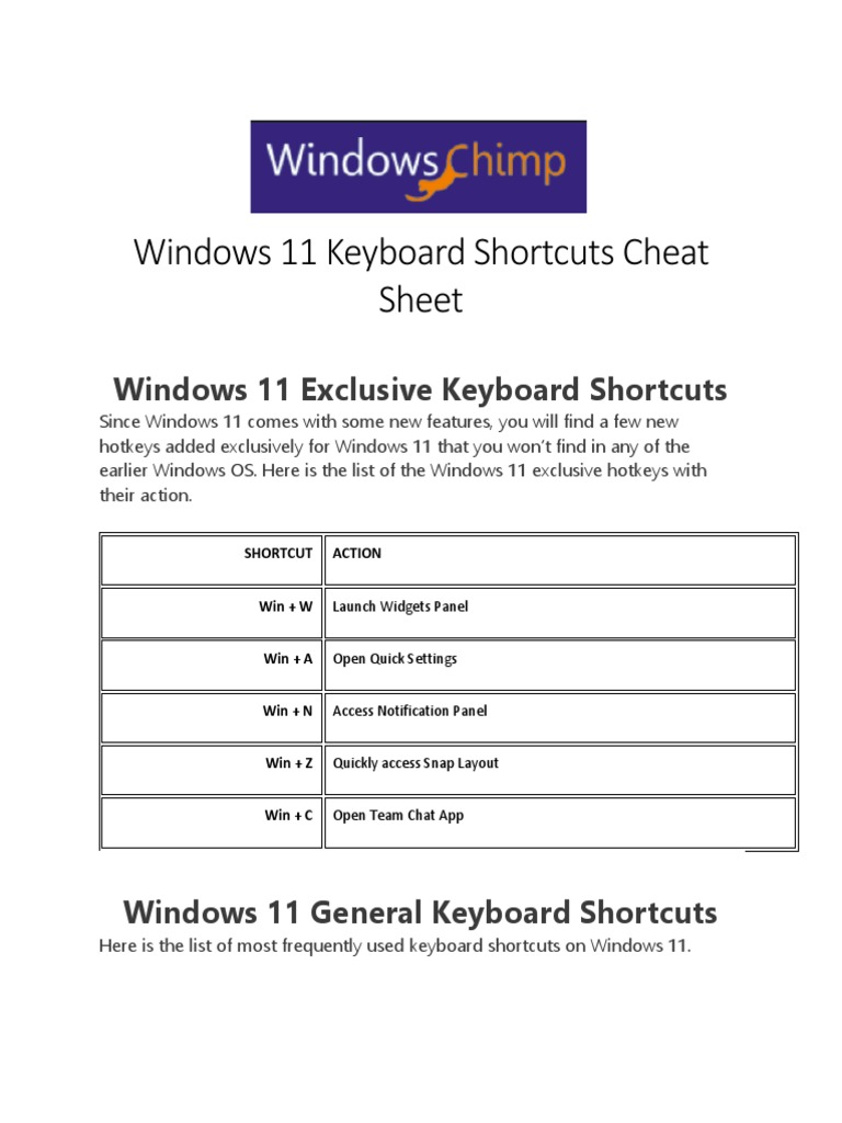 Windows 11 Keyboard Shortcuts Guide | PDF | Keyboard Shortcut ...