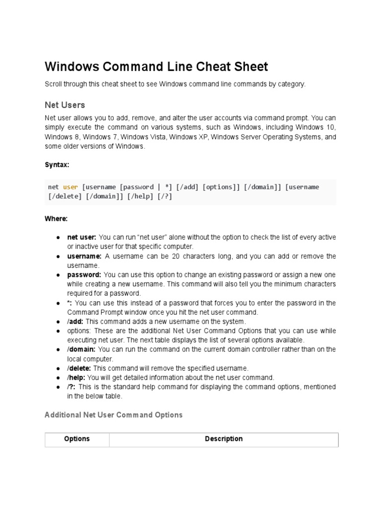 Windows Command Line Cheat Sheet | PDF | Domain Name System | Computer File