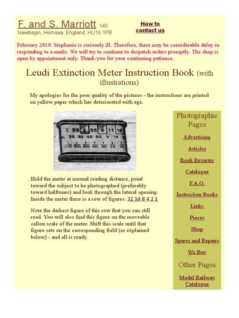 Leudi Extinction Meter Instructions | PDF | Film Speed | Exposure ...