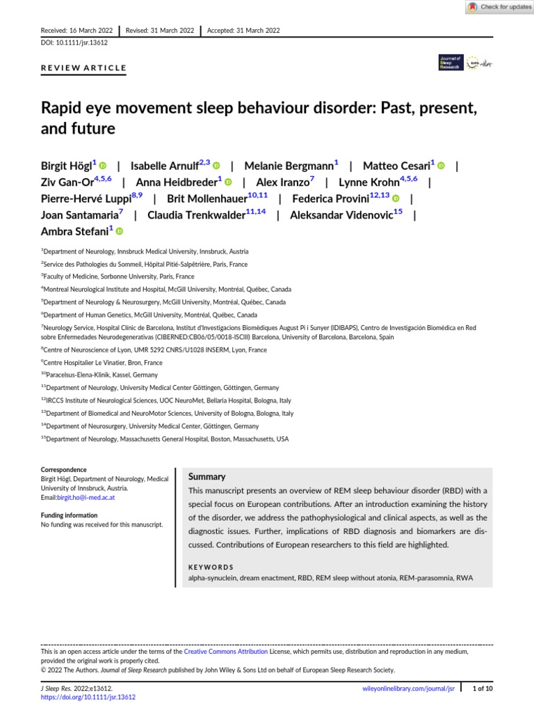 Rapid Eye Movement Sleep Behaviour Disorder - Review | PDF | Clinical ...