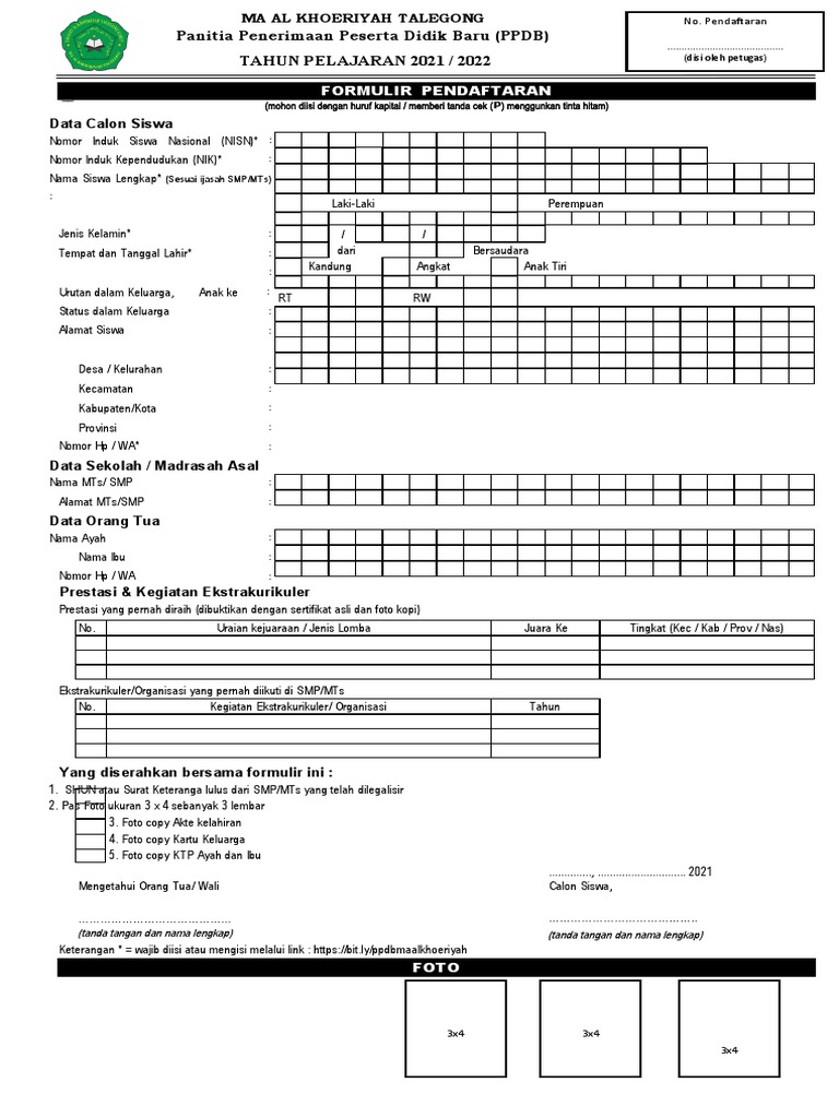 Formulir PPDB 2021-2022 MA Al Khoeriyah | PDF