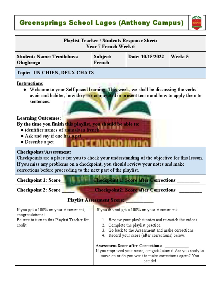 Temiloluwa David Olugbenga - Year 7 French WK 5-6 Term 1 Playlist ...