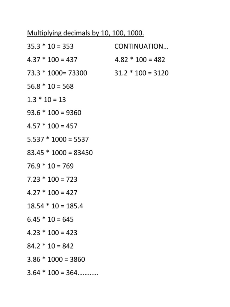 MATHS-Multiplying Decimals by 10 On Pinterest by TEMILOLUWA O. | PDF ...