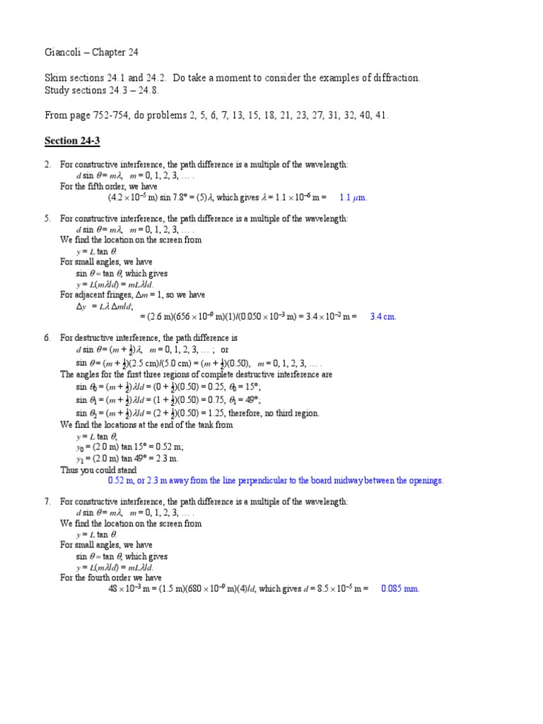 Chap 24 Selected Problem, Reading Guide | PDF | Wavelength | Waves