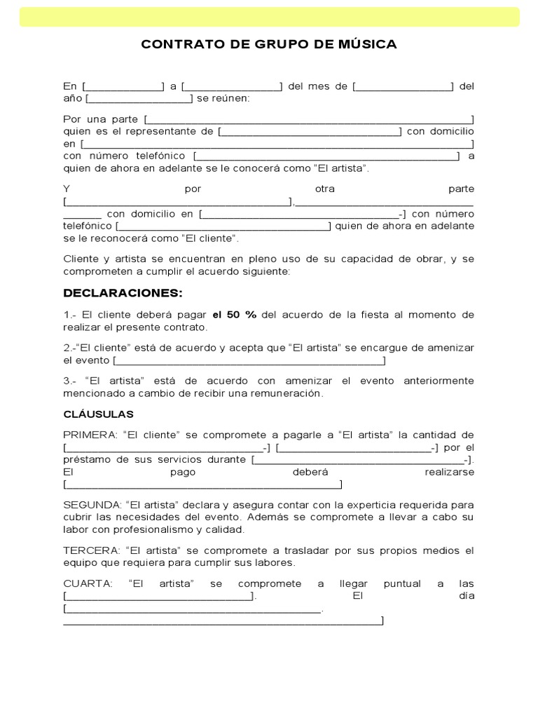 Contrato de prestación de servicios musicales para un evento | PDF