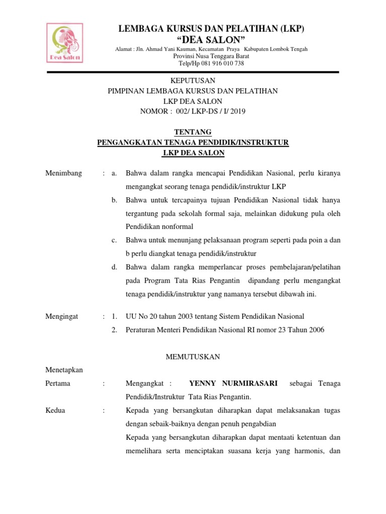 SK Pengangkatan Instruktur | PDF