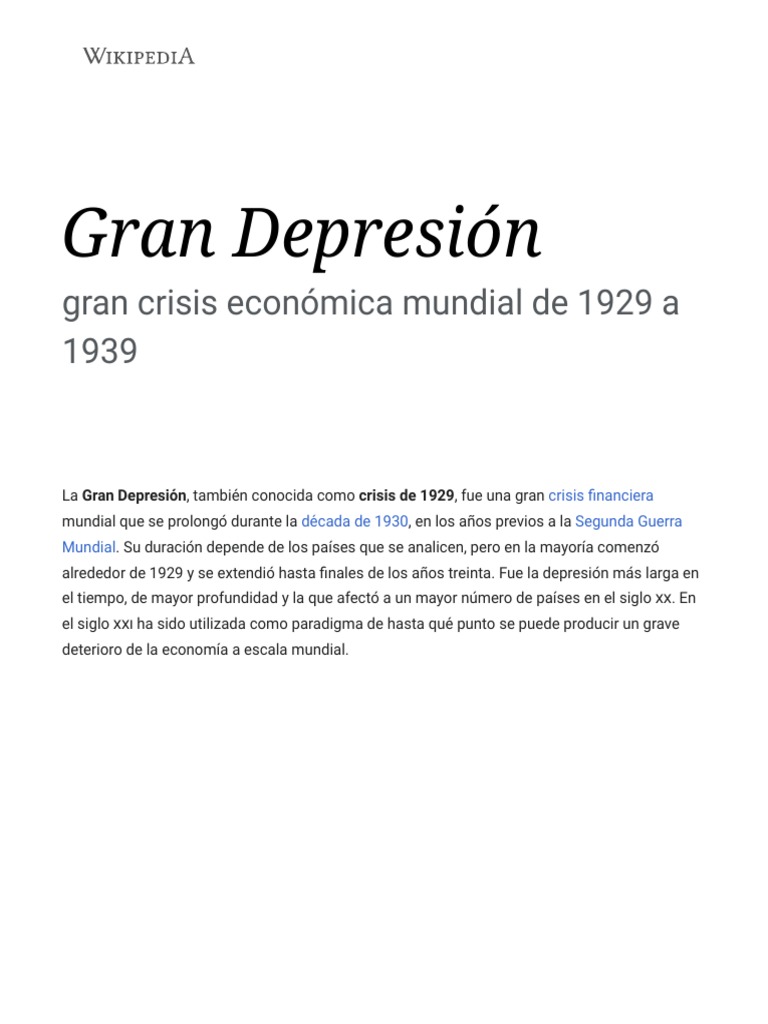 Gran Depresión - Wikipedia, La Enciclopedia Libre | PDF | Gran ...