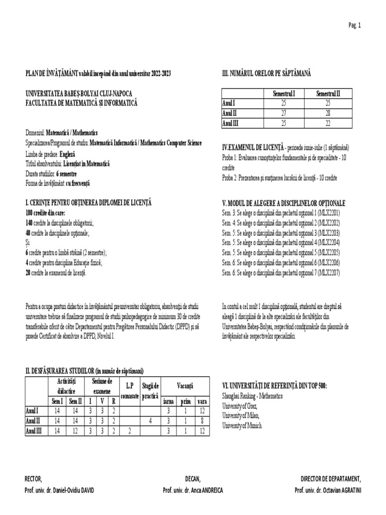 Matematica Informatica Engleza 2022-2025 | PDF