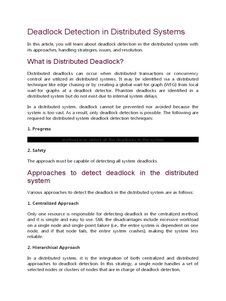 Deadlock in Distributed Systems - Unit 2 | PDF | Distributed Computing ... Deadlock in Distributed Systems - Unit 2 | PDF | Distributed Computing ...