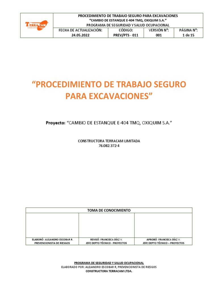 Prevpts - 011 - Procedimiento de Trabajo Seguro para Excavaciónes Rev ...
