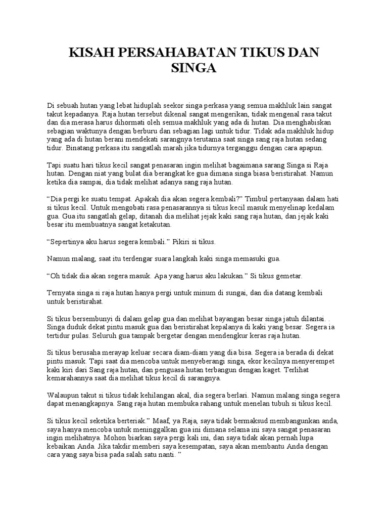 Kisah Persahabatan Tikus Dan Singa | PDF