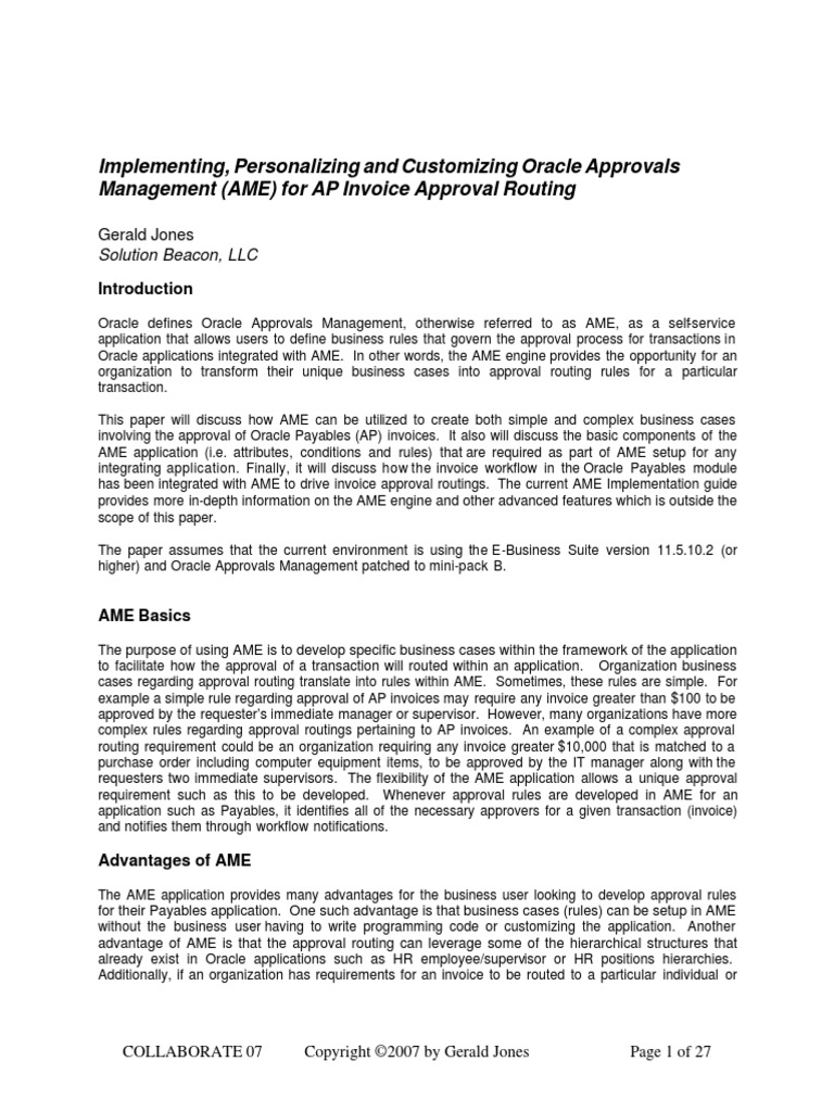 Implementing, Personalizing and Customizing Oracle Approvals (AME ...